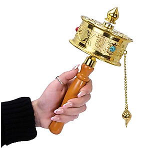 Hand Held Tibet Prayer Wheel – Tibetan Prayer Wheel Handheld Spinning Wheel with Dharma Wheel Om Mani Padme Hum for Gifts Nepal Decor by Mudra Crafts
