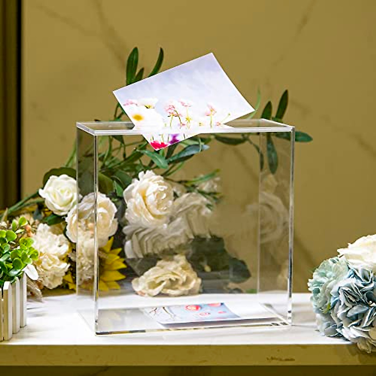 WHSLILR 10” Acrylic Card Box - Wedding Card Box for Reception, Birthday, Party, Money Box, Wishing Well, Graduation Party, Elegant Large Clear Card Box-ACB001-WZ