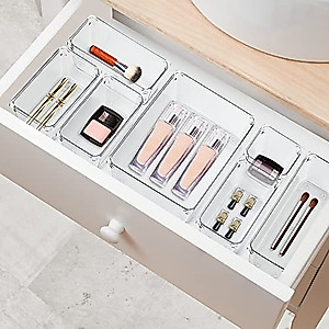 Ravinte 6 Pack Drawer Organizer - 6" X 9" Plastic Storage Bins, Acrylic Organizers with Non-Slip Pads Clear Desk Storage Tray for Makeup, Jewelries, Kitchen Utensils, Bathroom and Office