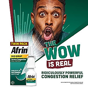 Afrin No Drip Severe Congestion Maximum Strength Nasal Spray - 12 Hour Nasal Spray Relief for Nose Congestion, Nasal Swelling, and Allergies - 2 x 0.5 Fl Oz Bottles - Pack of 1