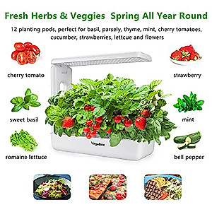 VegeBox 12 Pods Hydroponics Growing System - Indoor Herb Garden, Kitchen Smart Garden Planter, LED Grow Light with Plant Germination Kits(White)…