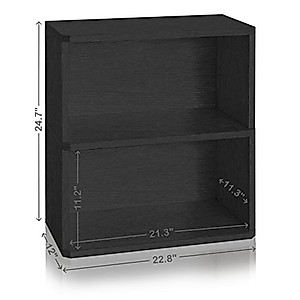 Way Basics Webster 2 Tier Bookshelf Display Storage and Organizer (Tool-Free Assembly and Uniquely Crafted from Sustainable Non Toxic zBoard Paperboard) Black, 12D x 22.8W x 24.7H in