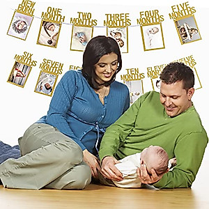 1st Birthday Baby Photo Banner for Newborn to 12 Months, with High Chair Banner, Monthly Milestone Photograph Bunting Garland First Birthday Celebration Decoration