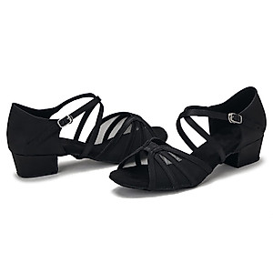 CLEECLI Low Heel Ballroom Dance Shoes Women Latin Salsa Practice Dancing Shoes 1.5 Inch Heel ZB14(7,Black)