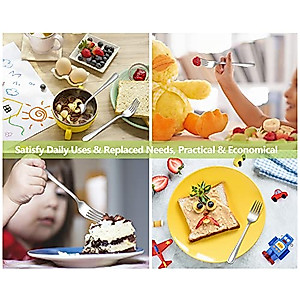 TeamFar Toddler Forks, 6 Pcs Stainless Steel Kids Utensil Small Fork for Child Self Feeding, with Line Patterned Edge, Non Toxic & Healthy, Mirror Surface & Dishwasher Safe, Easy to Grip