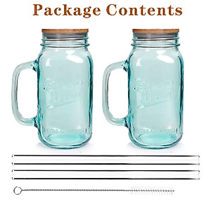 ANOTION Mason Jar with Handle - Colorful Drinking Glasses Colored Glass Cups with Lids and Straws Colored Glasses Drinking Set of 2 Mason Jars Iced Coffee Cups Tumblers Smoothie Water Bottles