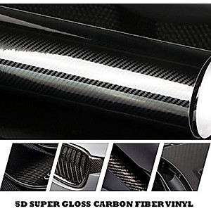 Auto Accessories 5D Glossy Carbon Fiber Wrap Vinyl Film Car Interior Wrap Stickers, Car DIY Interior Exterior (12 * 60inch) (US Stock)