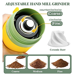 Manual Coffee Grinder, Manual Coffee Bean Grinder with Conical Ceramic Burr, Foldable Hand, Adjustable Coarseness, Portable Burr Hand Coffee Grinder for Outdoor Camping Traveling