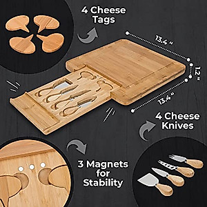 ECOEXL Cheese Board Charcuterie Board Set - Bamboo Serving Platter & Cutting Knives Unique Gift Idea for Him & Her Housewarming, Bridal Shower, Anniversary, Wedding, New House & Couple