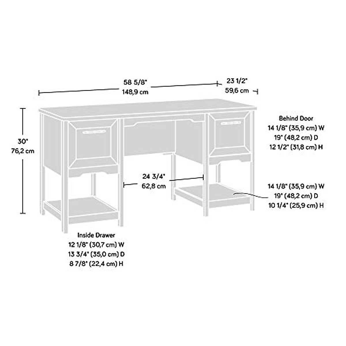 Sauder Coral Cape Desk, L: 58.62" x W: 23.47" x H: 30.0", Sindoori Mango Finish
