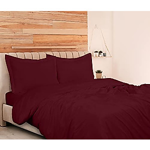 ROYALE Burgundy Duvet Cover Queen Size - Washed Duvet Cover Set, 3 Piece Double Brushed Duvet Covers with Button Closure & Corner Ties - 1 Duvet Cover 90x90 inches and 2 Pillow Shams - Comforter Cover