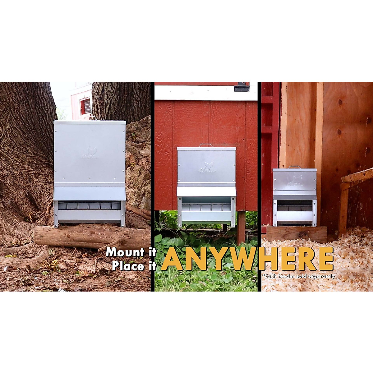 RENTACOOP Galvanized Chicken Trough Feeder, Weatherproof Poultry Food Dispenser with Lid,10LB Capacity