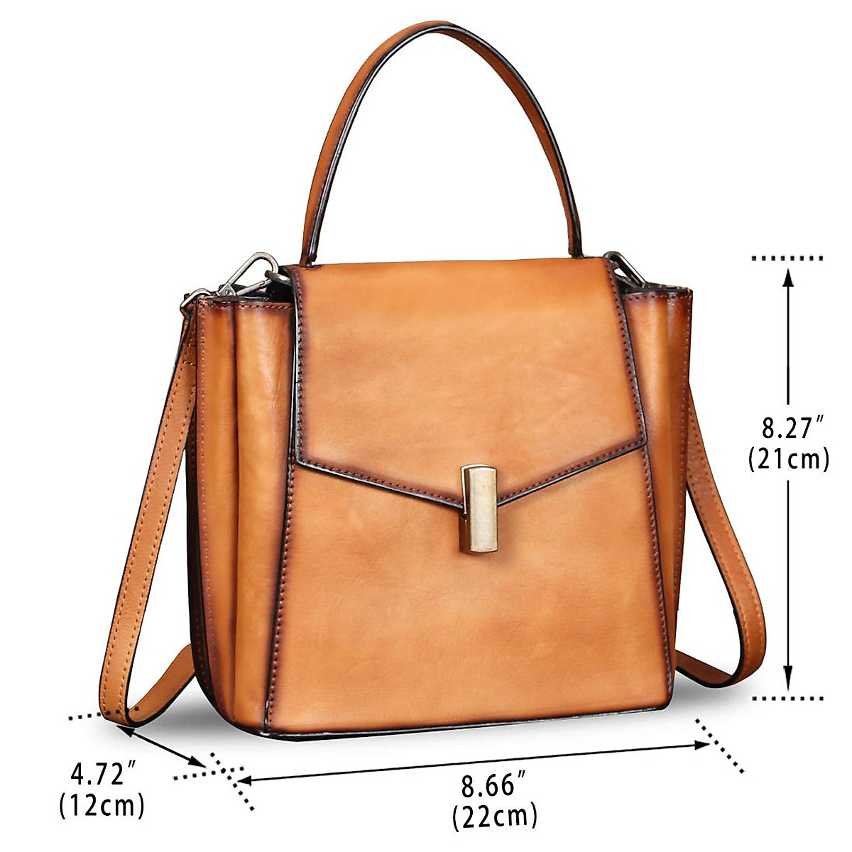 Genuine Leather Crossbody Purses for Women Vintage Cowhide Purse Small Fashion Over the Shoulder Bag Designer Purses and Handbags Cute Cross Body Bag for Ladies Top Handle Flap Over Satchel (Brown)