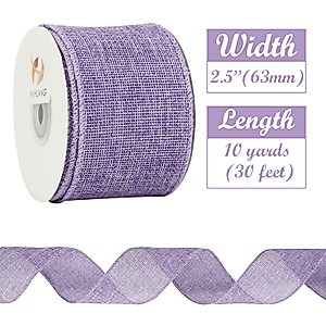HUIHUANG Light Purple Wired Lavender Burlap Ribbon - 2.5 inch X 10 Yards Wire Edge Jute Ribbon for Easter Wreaths, Big Bows, Crafts, Swags, Tree Decoration
