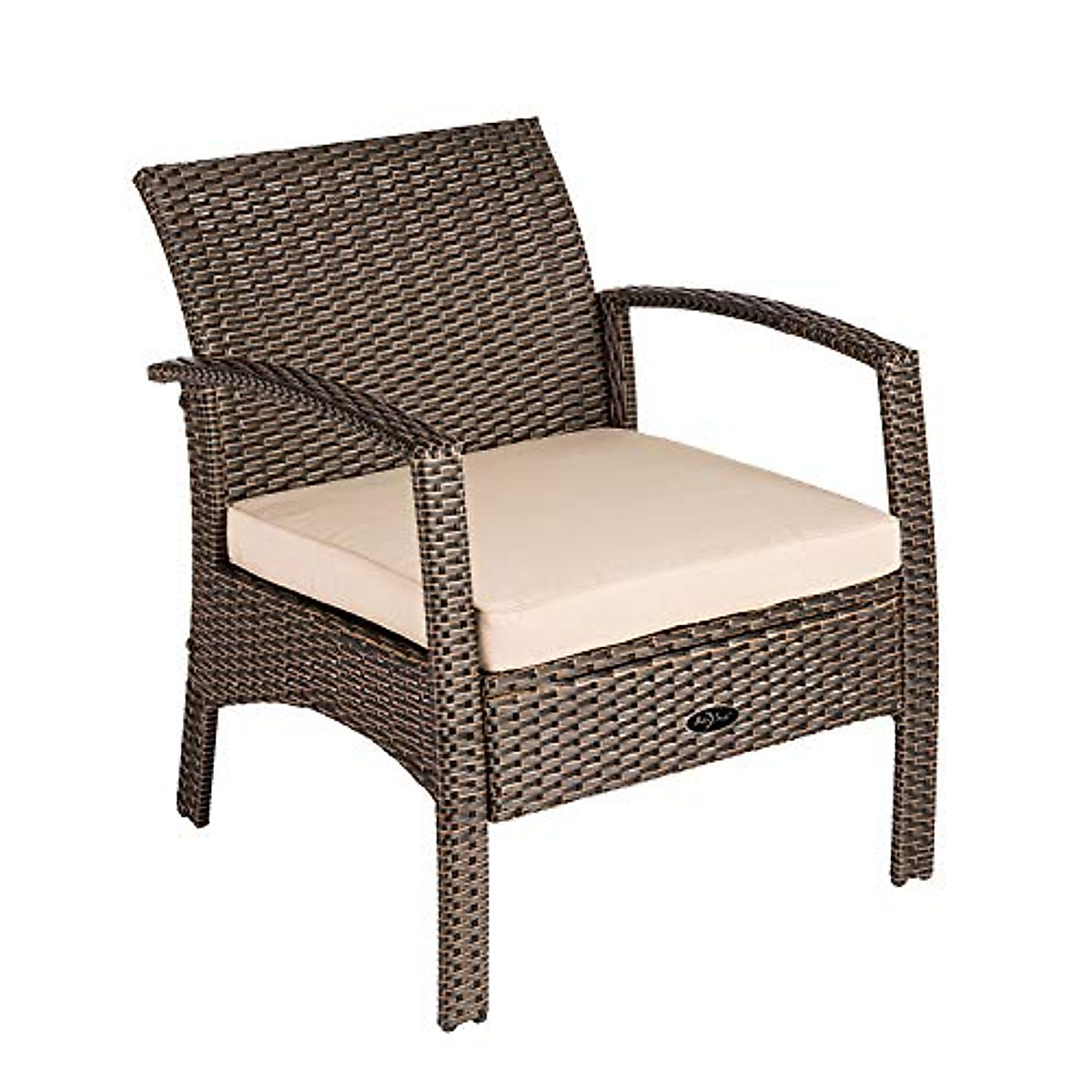 Patio Sense 62776 Bondi Armchair All Weather Lightweight & Durable Outdoor Seating Wicker Low Maintenance Khaki Cushion Included - Mocha
