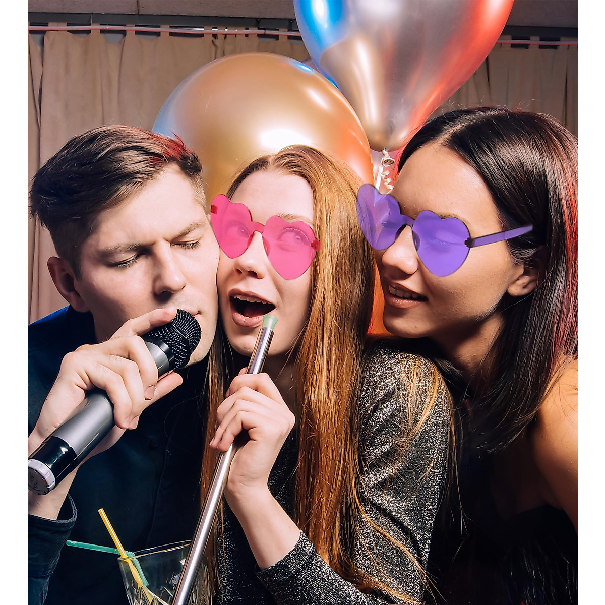 KICOFIT Sunglasses Women Girls Halloween 80s Neon Accessories Party Favor Heart Shape Candy Lover Outfit (12, Multi-color)