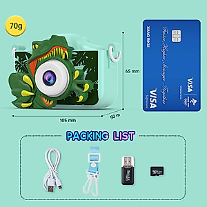 Dinosaur Camera for Kids with Cartoon Silicone Cover, Digital Mini Camera Toys for 3 4 5 6 7 8 9 10 11 12 Year Old Boys Girls Birthday Chirstmas Gifts Ideas - Personal Video Players (T-REX Green)
