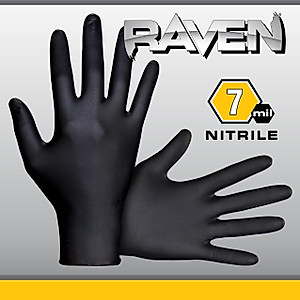 SAS Safety 66518 Raven Powder-Free Disposable Black Nitrile 7-Mil Gloves, Large, 100 Gloves by Weight