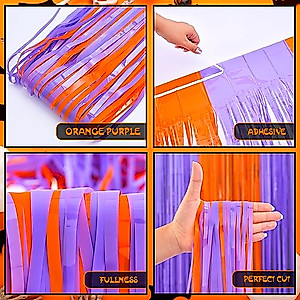 Mega-L Halloween Party Decorations, 2 Packs Orange Purple Photo Booth Props, 3.3 x 6.6 ft Halloween Foil Fringe Curtains with Bats, Photo Backdrop Streamers Halloween Party Supplies