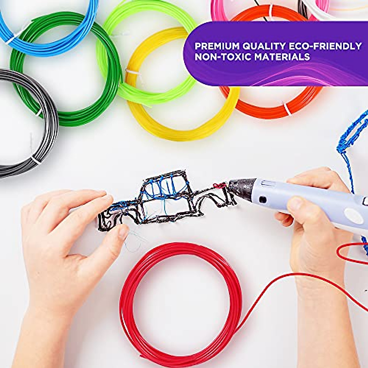 Smart Novelty Premium 3D Pen Filament Refill 10-in-1 Multicolor Bundle Universally Compatible Multicolored 1.75mm - PLA High Precision Pen & Printer Filament Refills- 16 Feet Per Color