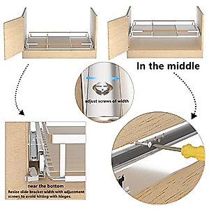 MIYUPTC Expandable Slide Out Cabinet Drawer, Pull Out Wire Basket Cabinet Organizer – Heavy Duty Anti Rust Slide Pull Out Drawers for Kitchen Cabinets, 12''-18.2''W x 16.9''D, 2 Pack