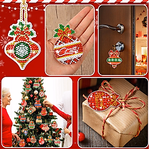 BBTO 15 Christmas Diamond Painted Keychains Art Ornaments 5D DIY Red Christmas Ball Patterns for Children's DIY Crafts