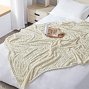 BEAUTEX Jacquard Fleece Throw Blanket(50''x60'', Beige) for Couch Bed and Sofa, Soft Sherpa Fuzzy Blankets Throw Size, Cozy Fluffy Plush Throws for All Seasons Using
