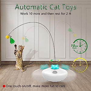 Saolife Interactive Cat Butterfly Toys, Exercise Flutter Rotating Kitten Toys, Feather Electric Cat Toy for Indoor Cats/Kitten, Cats Teaser Wand Automatic, Extra Long Feather Wand