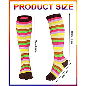 Jeere 6 Pairs Rainbow Toe Socks Women Cotton Knee High Toe Socks With Toes Separated Striped Thigh High Socks Leg Warmers LGBT Pride Long Socks (Black, Grey, Pink, Red, Coffee, Green)