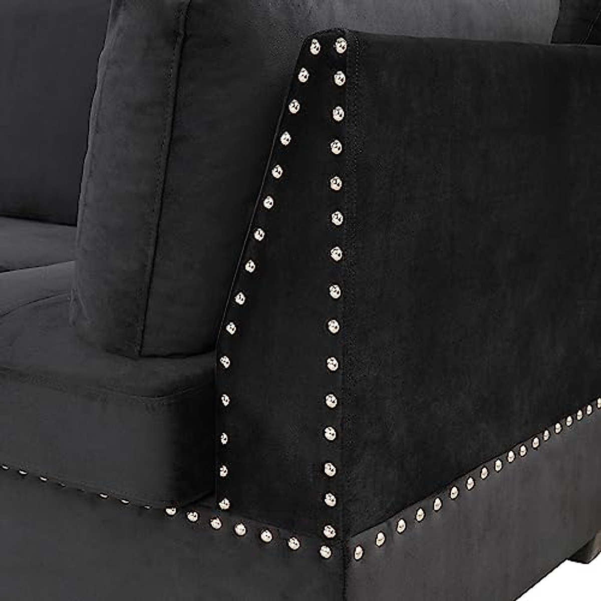 Eafurn 104.5" Convertible Sectional Reversible Chaise and Rivets Trim,L Shaped Corner Storage Ottoman and Cup Holders,Comfy Upholstery Sofa & Couches for Living Room, Black Velvet