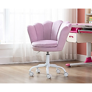 chairus Cute Kids Desk Chair Velvet Living Room Accent Armchair Upholstered Teens Vanity Chair with Seashell Back, Adjustable Swivel Children Study Chair for Computer Homework, Purple