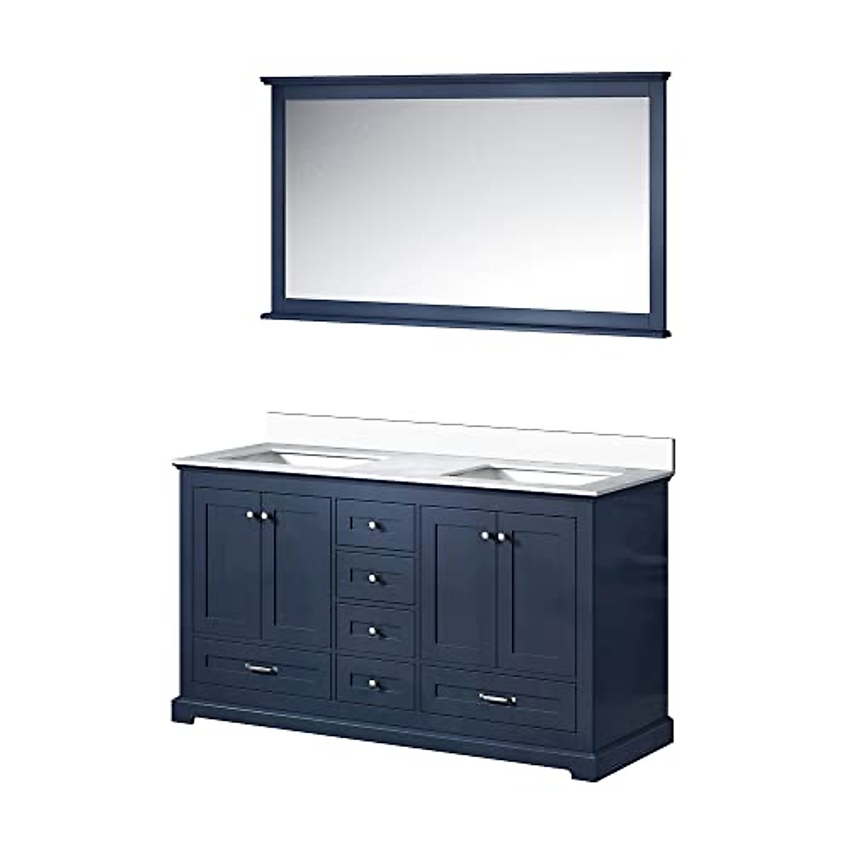 Bell+Modern Tybee 60 in. W x 22 in. D Navy Blue Double Bath Vanity, White Quartz Top and 58 in. Mirror
