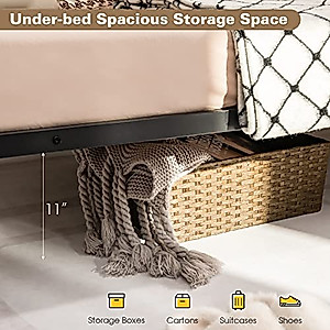 GOFLAME Metal Daybed Frame Twin Size, 2-in-1 Multifunctional Sofa Bed Frame with Headboard & Heavy-Duty Steel Slats, Mattress Foundation Platform for Living Room, Guest Room, Bedroom, Easy Assembly