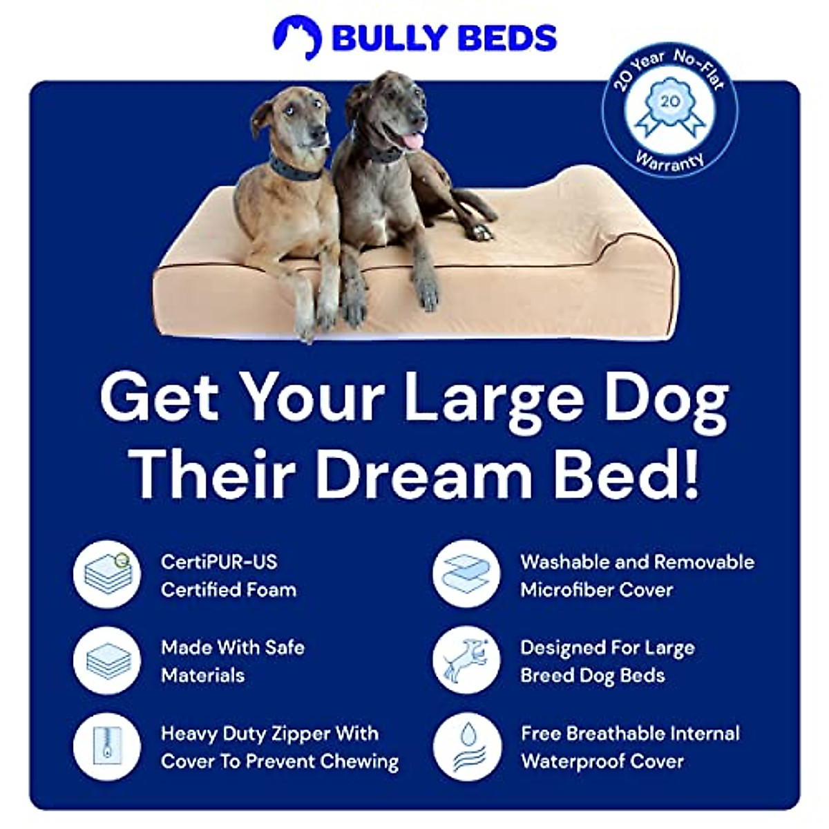 Bully beds Orthopedic Dog Bed - Memory Foam Dog Bed for Arthritic & Elderly Dogs - Machine Washable Dog Bed with Waterproof Liner - Large, 48 x 30 x 7 Inches -  Gray