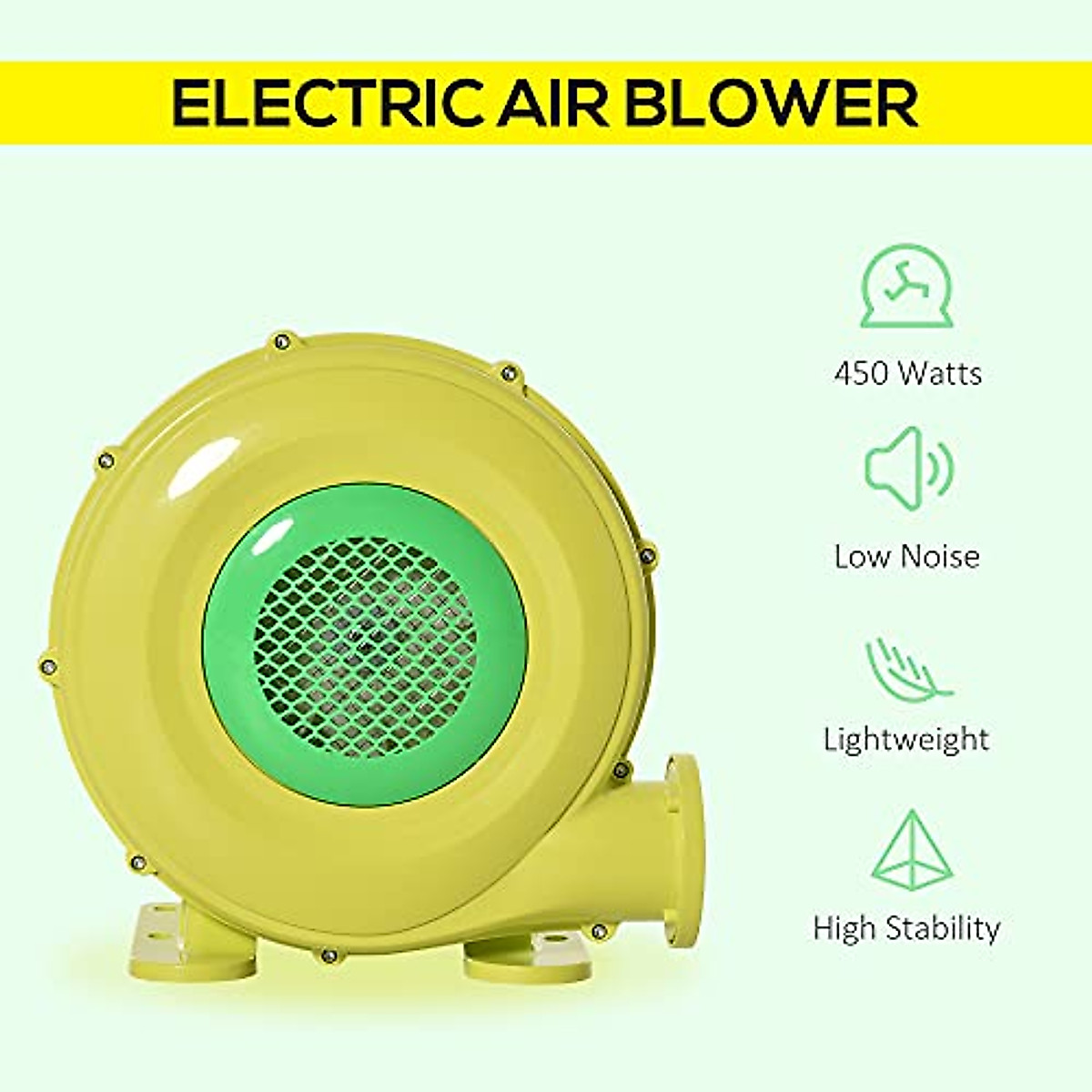 Outsunny Electric Air Blower 450-Watt Fan Blower Compact and Energy Efficient Pump Indoor Outdoor for Inflatable Bounce House, Bouncy Castle and Pneumatic Swimming Pool, Yellow