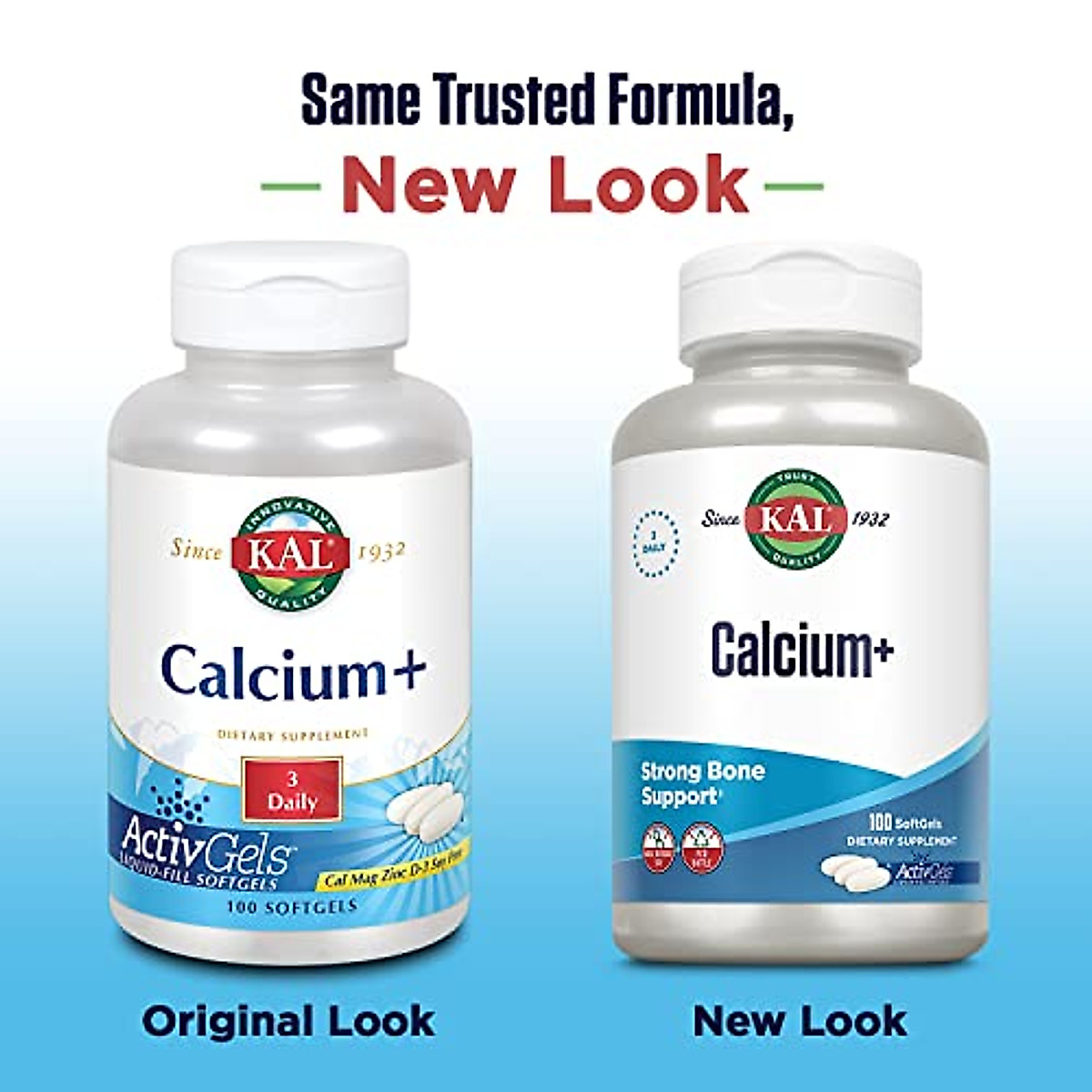 KAL Calcium+ ActivGels 1000mg | Calcium, Magnesium, Zinc and Vitamin D-3 | Formulated to Help Support Healthy Teeth & Bones | Soy Free | 100 Softgels