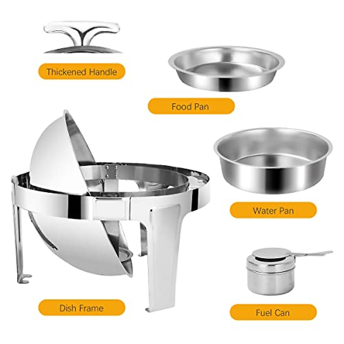 BriSunshine 6L Chafing Dish Buffet Set, Stainless Steel Chafing Dishes with Roll Top Lid, Buffet Servers and Warmers for Parties Catering Event