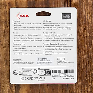 SSK 128GB USB C Flash Drive Dual Drive 2 in 1 OTG USB A 3.2 + Type C Memory Stick Thumb Drive, Thunderbolt Pendrive up to 200MB/s Transfer Speed Photo Stick for Android Phones/Tablets/Mac/Laptop