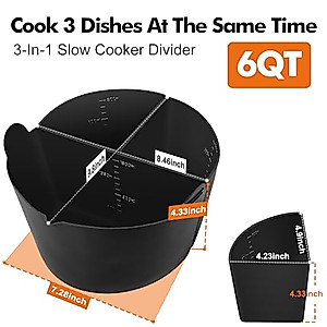 LARMAZEN Slow Cooker Liners for 6 – 8 QT Crockpot & Hamilton Pot, Allows Cooking 3 Foods At Once,Reusable Silicone Slow Cooker Divider Insert,Leakproof/Dishwasher Safe/BPA Free (Black)