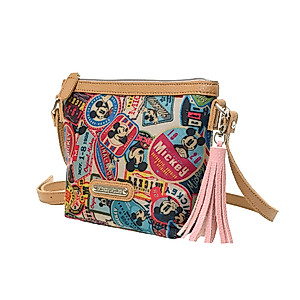 A138.Disney Mickey Mouse Women Vintage Shoulder Cross Body Bag Handbag (Beige)