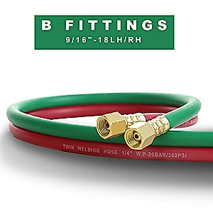 Hromee Oxygen Acetylene Hose 1/4-Inch × 50 Feet with 9/16"-18 B fittings Welding Cutting Torch Twin Hose