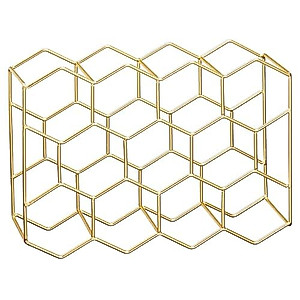 mDesign Metal Hexagon 3-Tier Wine Rack - Minimalist Bottle Holder for Kitchen Countertop, Pantry, or Refrigerator Space - Wine, Beer, Pop/Soda, Water Bottles, and Juice - Holds 11 Bottles - Soft Brass