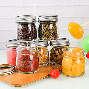 12Pack Mason Jars 8oz with Airtight Lids and Bands - Regular Mouth Glass Canning Jars, Small Half Pint Mason Jars for Preserving, Pickling, Honey, Jam, Jelly, Kitchen Spice jars, DIY Gift