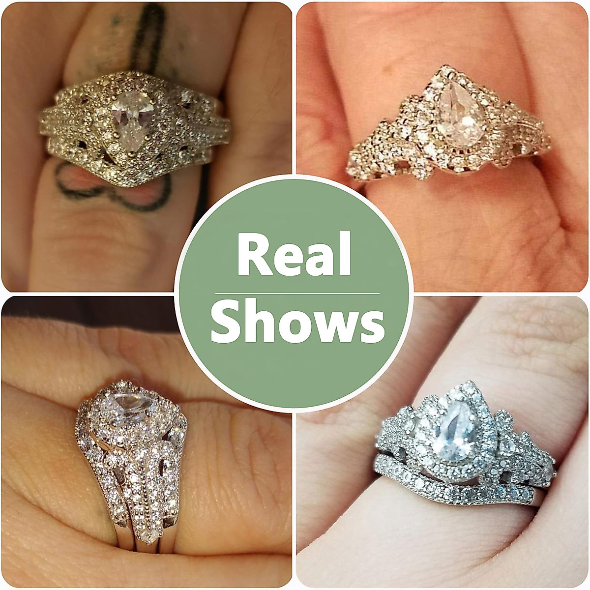 Newshe Wedding Rings for Women 5A Cz Engagement Band 925 Sterling Silver 1.5CT Pear Bridal Sets Size 9