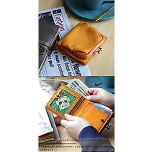 IJUN Full Grain Leather Bifold Small Wallet with Kiss Lock Coin pocket Genuine Leather Vintage Italian Oiled Vegetable Tanned Leather