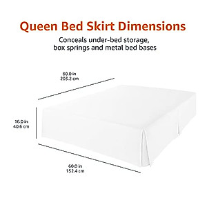 Amazon Basics Lightweight Pleated Bed Skirt, Queen, Bright White