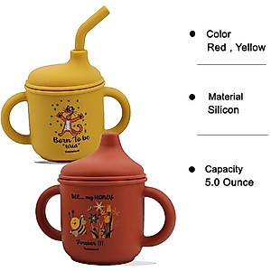 Teleiotes® 2 Pcs Silicone Sippy Cup for Toddler,Transition Straw Cups for baby 6 months +,Training Sippy Cups for Babies with Two Handles,Dishwasher & Microwave Safe,BPA Free 5oz