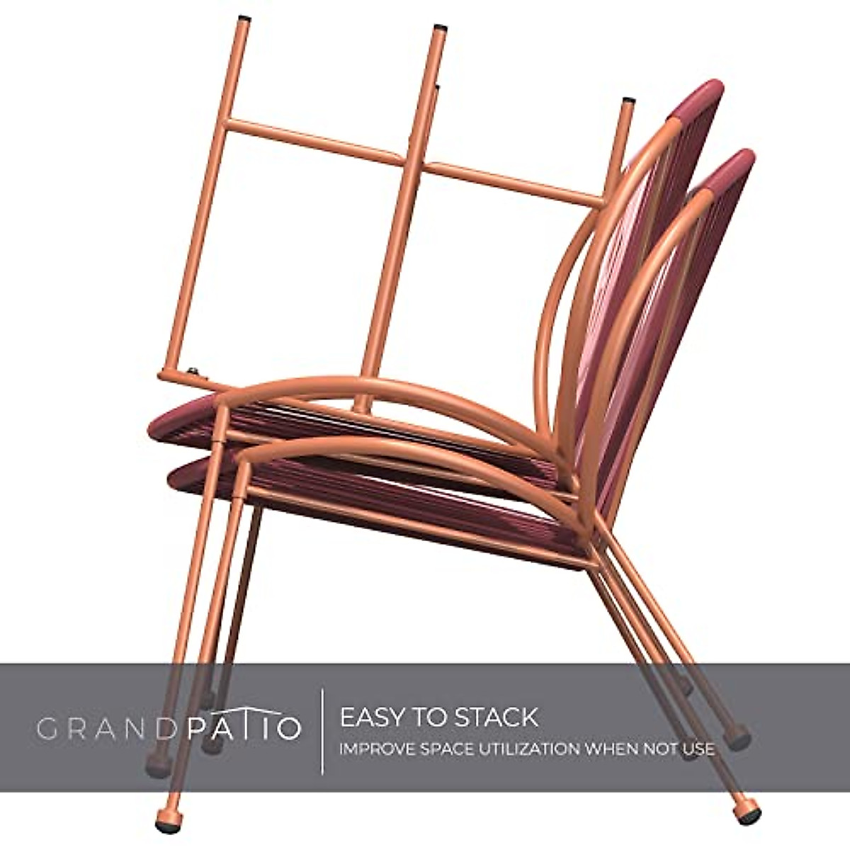 Grand patio Outdoor Acapulco 3-Pc Steel Low Seat Lounge Bistro Set, Open Weave Wicker Small Seating Set with Reclined Back for Balcony, Patio, Pool, Garden, Backyard, Tangerine