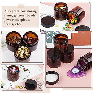 20 Pack 2 oz Amber Plastic Jars with Lids and Labels, Empty Salve Containers Refillable Cosmetic Jars for Creams, Lotion, Body Scrubs