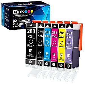 E-Z Ink (TM Compatible Ink Cartridge Replacement for Canon PGI-280XXL CLI-281XXL PGI 280 XXL CLI 281 XXL to use with PIXMA TS8320 TS8220 TS8120 (PGBK, Black, Photo Blue, Cyan, Magenta, Yellow) 6 Pack